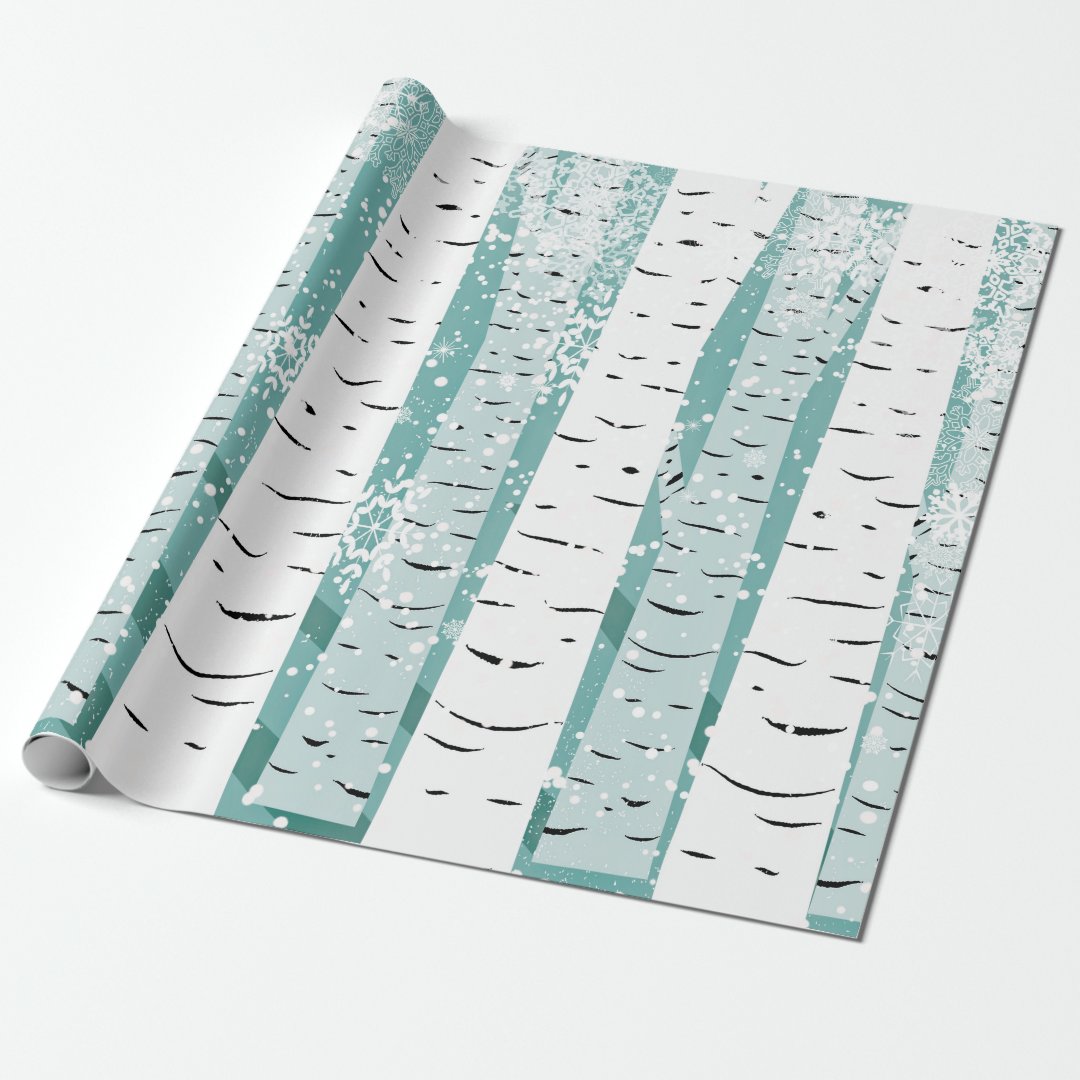 Modern Birch Trees In Snow Wrapping Paper | Zazzle