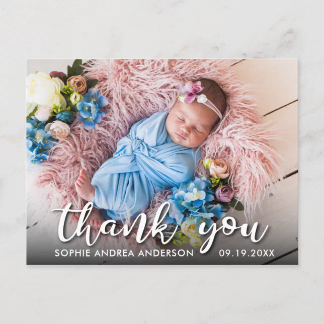 Modern Birth Announcement Thank You Postcard | Zazzle
