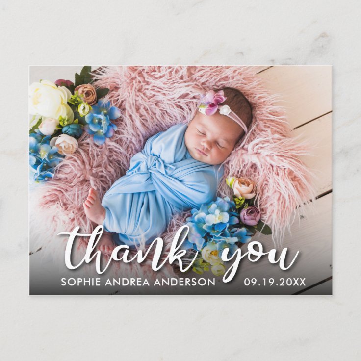 Modern Birth Announcement Thank You Postcard | Zazzle