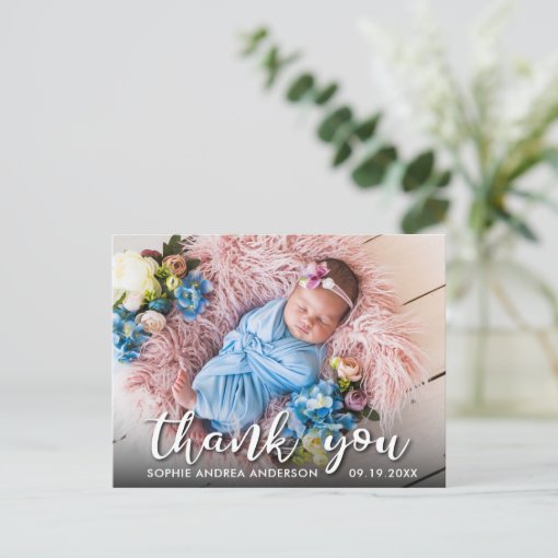 Modern Birth Announcement Thank You Postcard | Zazzle