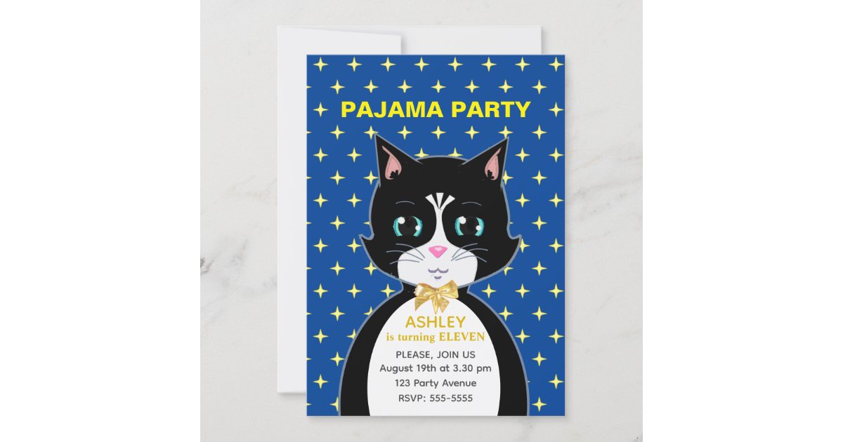 Modern Birthday Cat Pajama Party Invitation | Zazzle