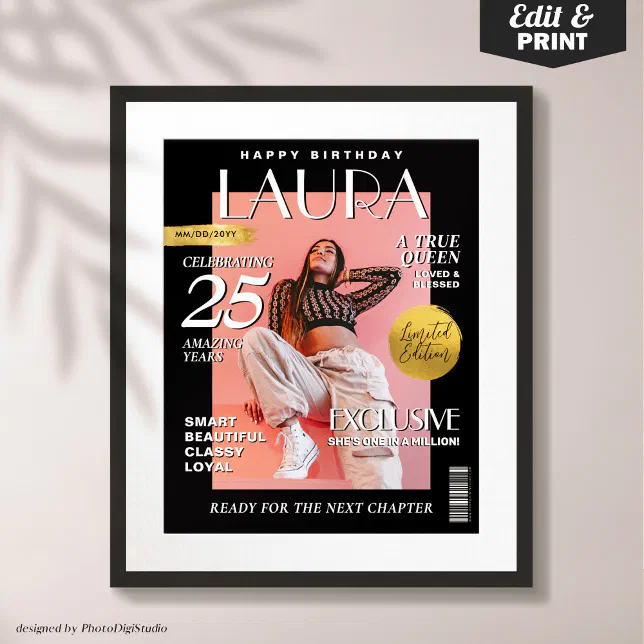 Modern Birthday Custom Magazine Cover, Portrait Poster | Zazzle