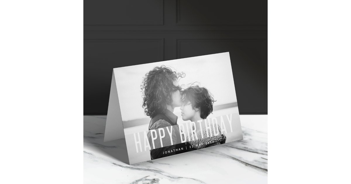 Modern Birthday Photo | Name Black & White Happy Card | Zazzle
