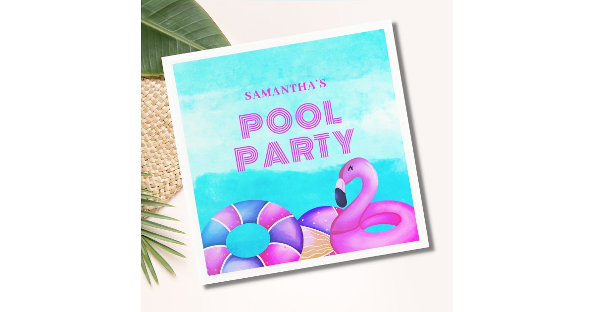Modern Birthday Pool Party Pink Flamingo Napkins | Zazzle