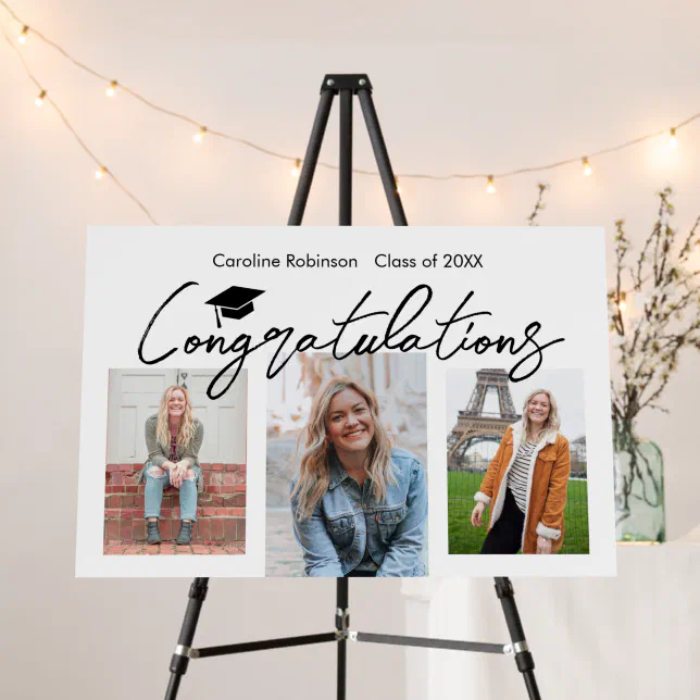 Modern black 3 Photo Graduation Congratulations Foam Board | Zazzle