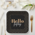 Modern Black 50th Birthday Hello Fifty Party Paper Plates | Zazzle