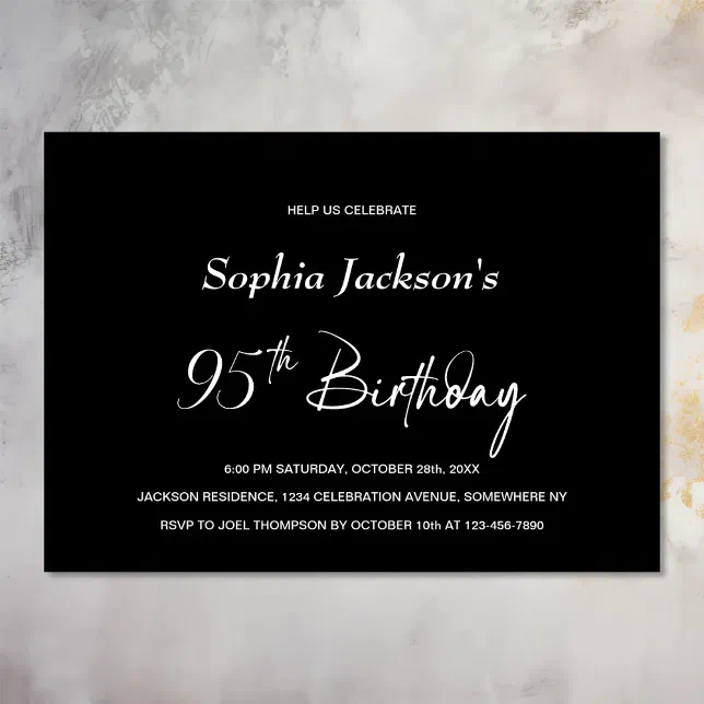 Modern Black 95th Birthday Party Invitation | Zazzle