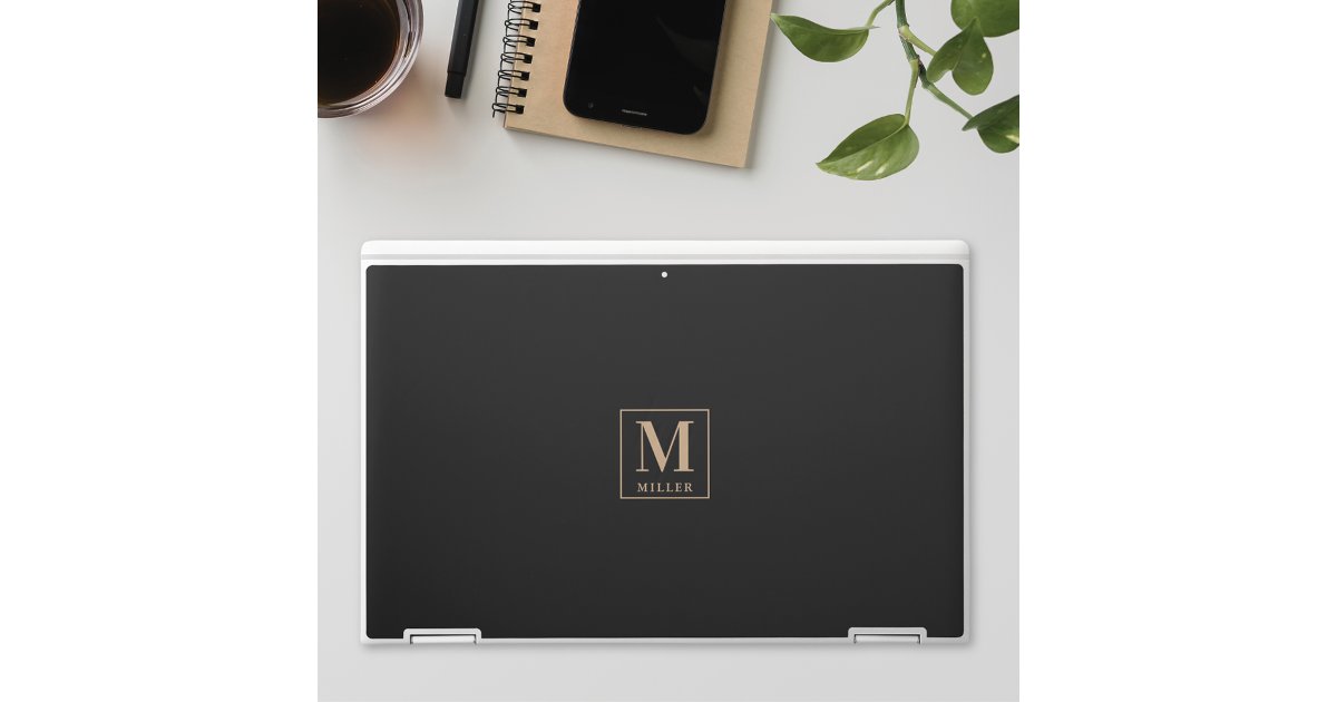 Modern Black and Beige Monogram HP Laptop Skin | Zazzle