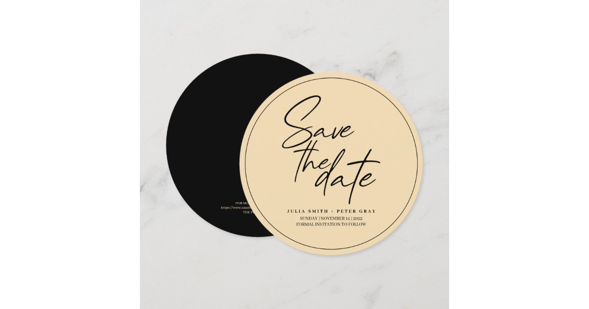 Modern Black and Beige Round Save The Date Invitation | Zazzle