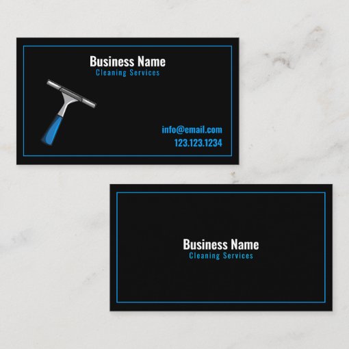 Modern Black and Blue Squeegee Window Cleaning Business Card | Zazzle