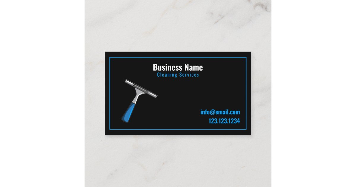 Modern Black and Blue Squeegee Window Cleaning Business Card | Zazzle