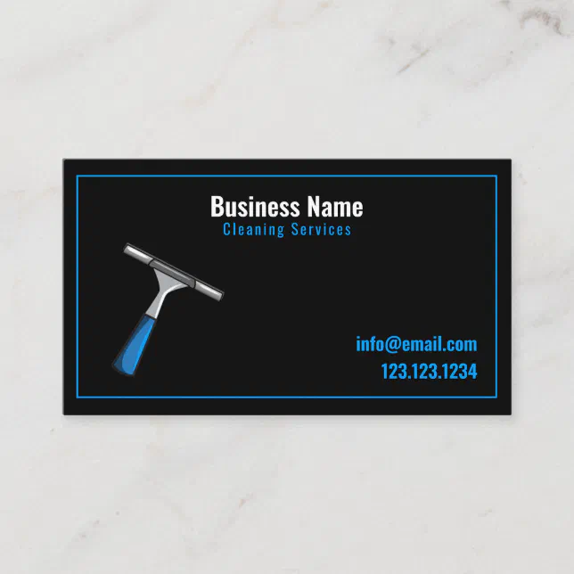 Modern Black and Blue Squeegee Window Cleaning Business Card | Zazzle