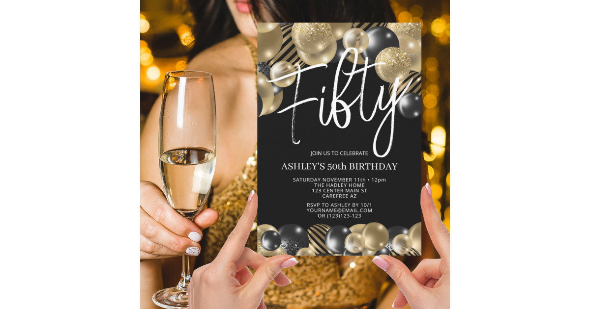 Modern Black and Gold 50th Birthday Invitation | Zazzle