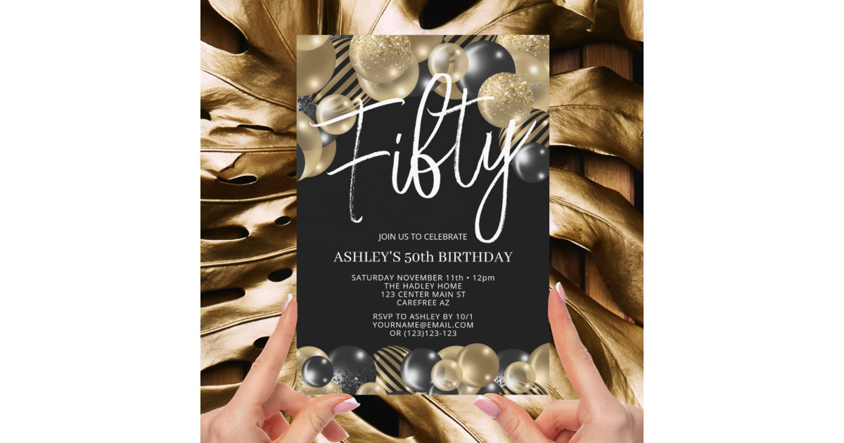Modern Black and Gold 50th Birthday Invitation | Zazzle