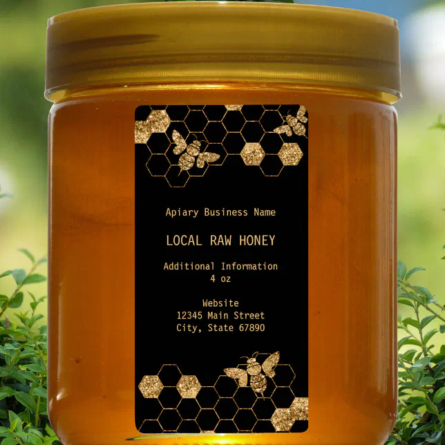 Modern Black and Gold Apiary Honey Jar Label | Zazzle