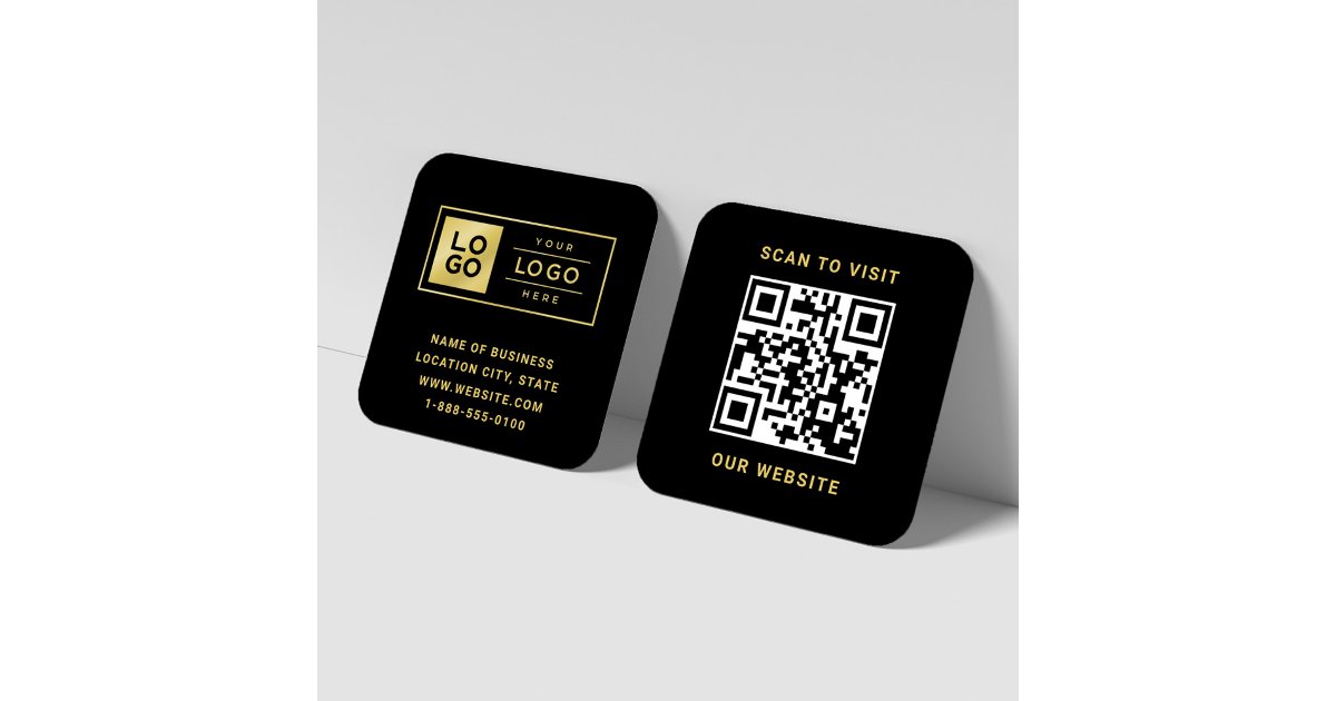 Modern Black and Gold Custom Logo and QR Code Square Business Card | Zazzle
