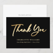 Modern Black and Gold Foil Graduation Thank You Card | Zazzle