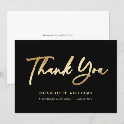 Modern Black and Gold Foil Graduation Thank You Card | Zazzle