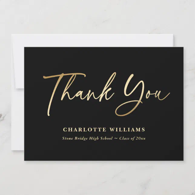 Modern Black and Gold Foil Graduation Thank You Card | Zazzle