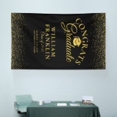 Modern Black And Gold Glitter Graduation Banner | Zazzle