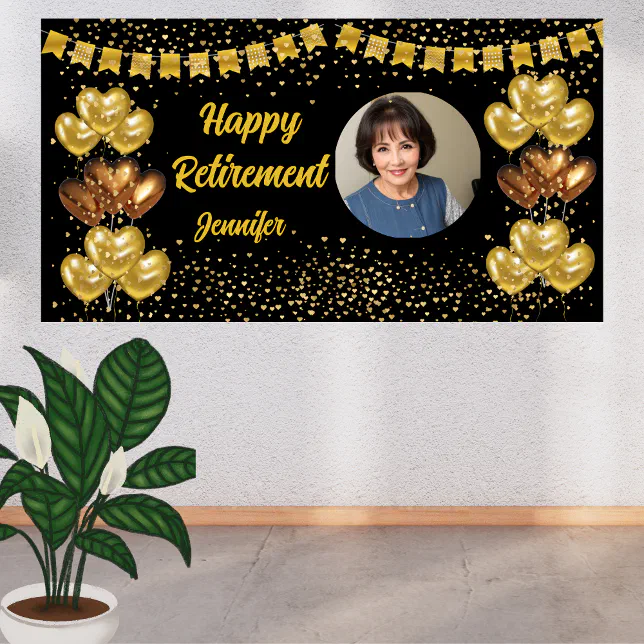 Modern Black and Gold Happy Retirement Banner | Zazzle