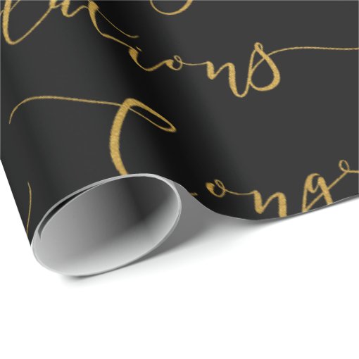 Modern Black and Gold Lettering Congratulations Wrapping Paper | Zazzle