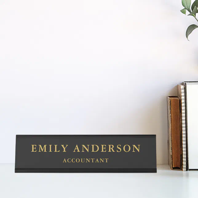 Modern Black and Gold Personalized Desk Name Plate | Zazzle