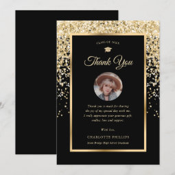 Modern Black and Gold Photo Graduation Thank You Card | Zazzle