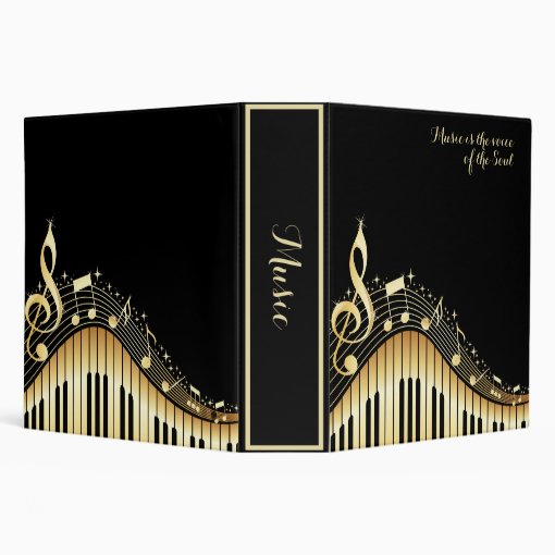 Modern Black and Gold Piano Keyboard and Notes 3 Ring Binder | Zazzle
