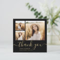Modern Black and Gold Script 4 Photo Graduation Thank You Card | Zazzle