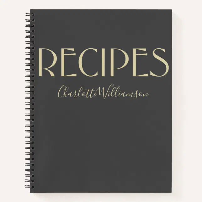 Modern Black and Gold Typography Custom Recipe Notebook | Zazzle