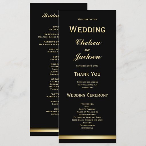 Modern Black and Gold Wedding Program | Zazzle