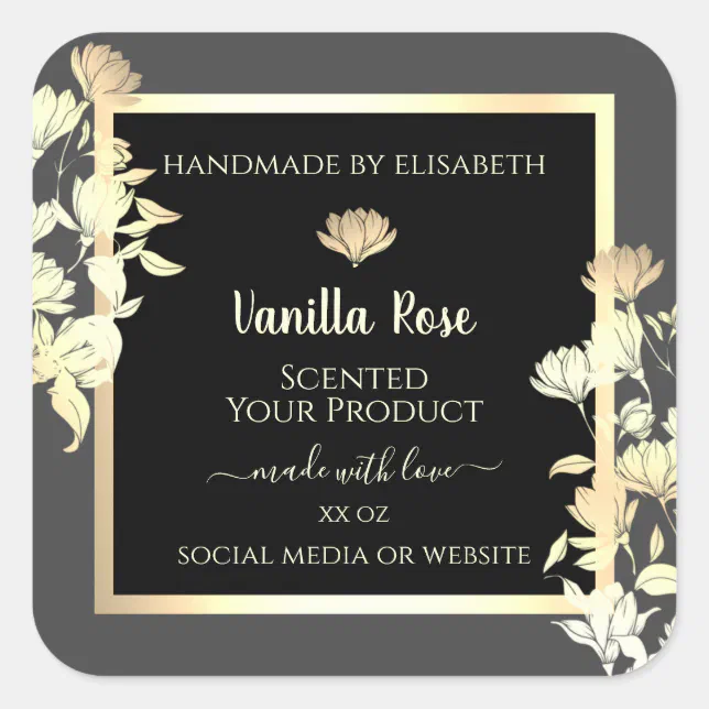 Modern Black and Gray Packaging Labels Gold Frame | Zazzle