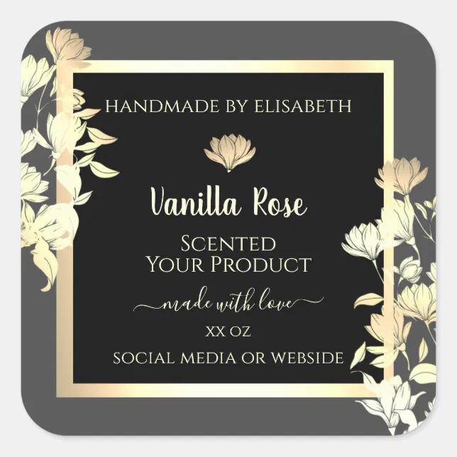 Modern Black and Gray Packaging Labels Gold Frame | Zazzle
