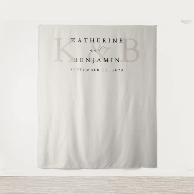 Modern Black and Ivory Monogram Wedding Backdrop | Zazzle
