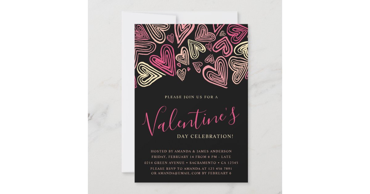 Modern Black And Pink Valentine's Day Invitation | Zazzle