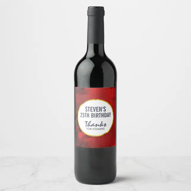 Modern Black and Red Artistic Abstract Birthday Wine Label | Zazzle