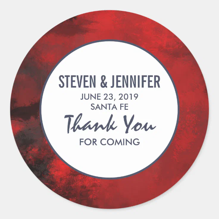 Modern Black and Red Artistic Abstract Wedding Classic Round Sticker ...
