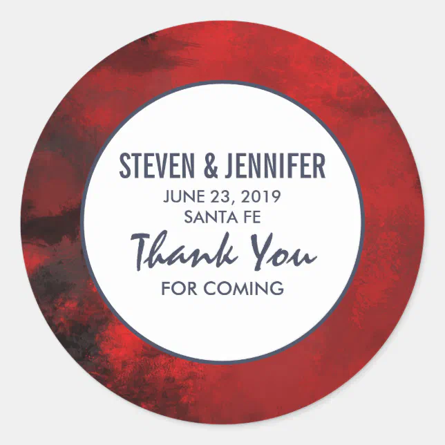 Modern Black and Red Artistic Abstract Wedding Classic Round Sticker ...