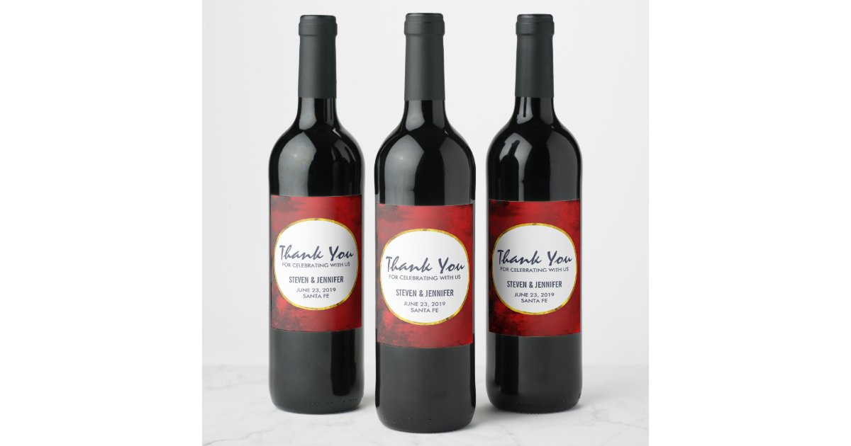 Modern Black and Red Artistic Abstract Wedding Wine Label | Zazzle
