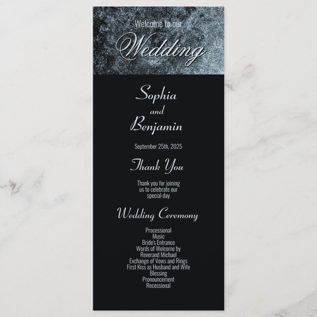 Modern Black and Silver Wedding Program | Zazzle