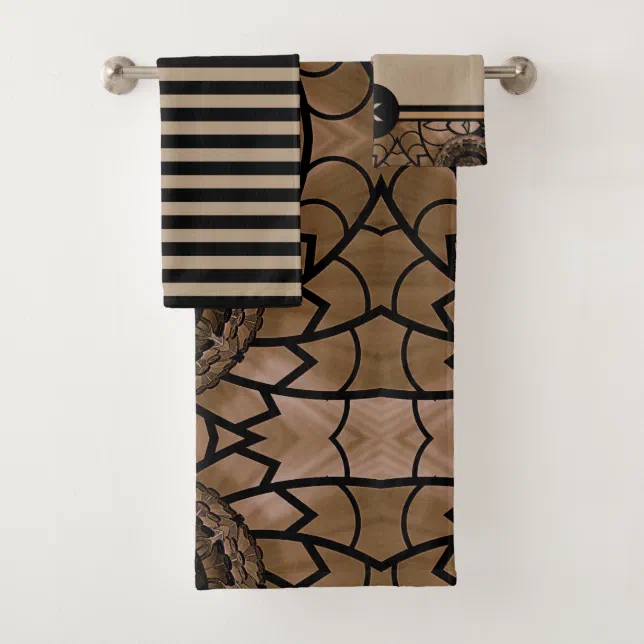 Modern Black and Tan Pattern Bath Towel Set | Zazzle