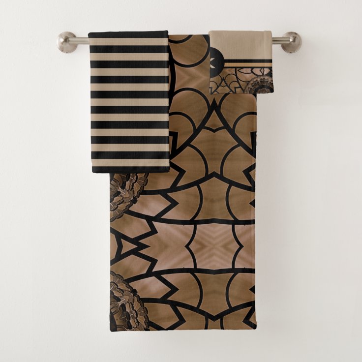 Modern Black and Tan Pattern Bath Towel Set | Zazzle