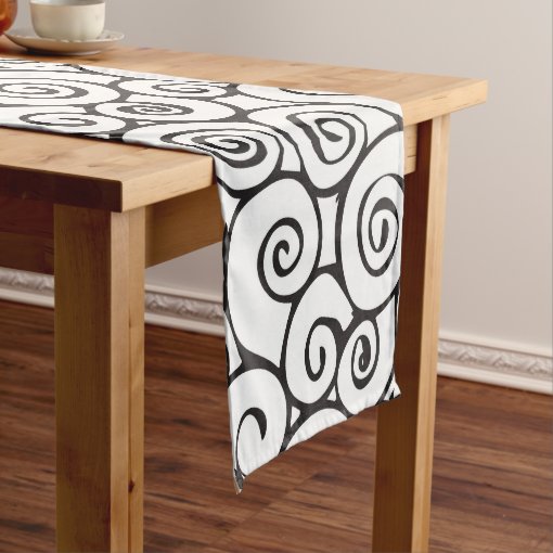 Modern Black and White Abstract Swirly Pattern Short Table Runner | Zazzle