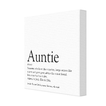 Modern Black and White Aunt Auntie Definition Canvas Print | Zazzle