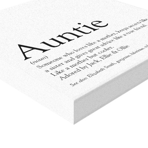 Modern Black and White Aunt Auntie Definition Canvas Print | Zazzle
