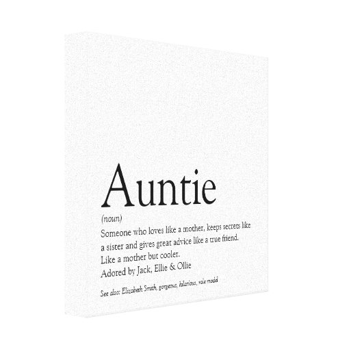 Modern Black and White Aunt Auntie Definition Canvas Print | Zazzle