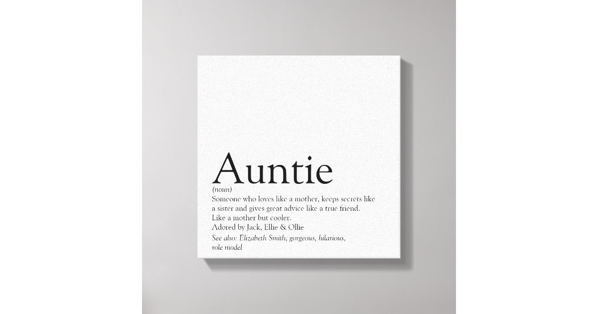Modern Black and White Aunt Auntie Definition Canvas Print | Zazzle