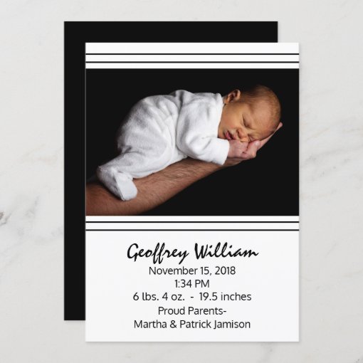 Modern Black and White Baby Birth Announcement | Zazzle