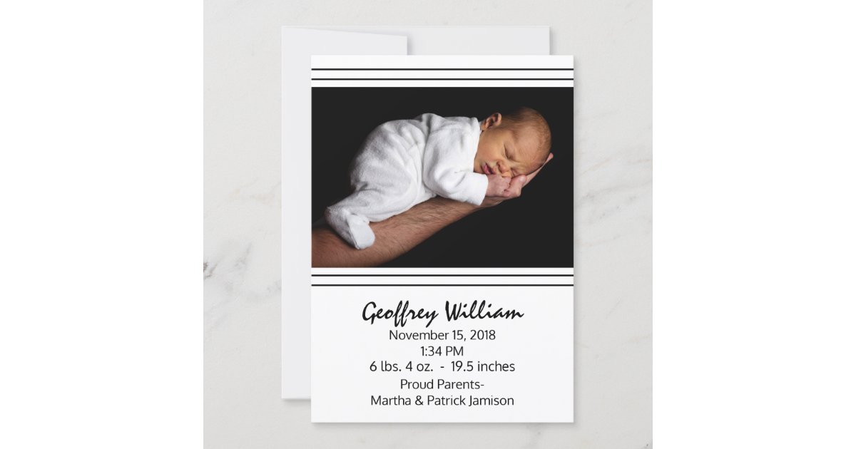 Modern Black and White Baby Birth Announcement | Zazzle